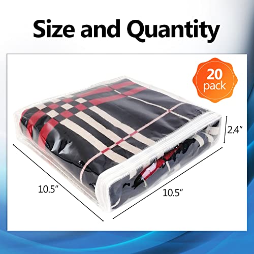 20Pcs Clear Vinyl Zippered Storage Bags，Blankets Storage Bags Plastic Storage Bags for Sweater Clothes Bed Sheet Organizer with Zipper for Closet Linen Sweater Bed Sheet Pillow，10.5 x 10.5 x 2.4 Inch