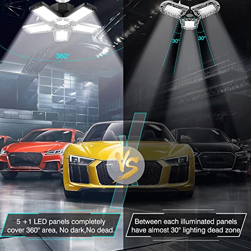 2 Pack LED Garage Lights, 160W 16500LM 6500K Deformable Garage Lights Ceiling LED Shop Lights for Garage with 5+1 Adjustable Panels for Garage Basement Workshop Support E26/E27 Screw Socket