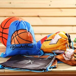 18 Pcs Basketball Party Favor Sports Drawstring Present Bags Travel Basketball Goodie Bags Basketball Gym Gift Bags for Kids (12 x 14 Inch)