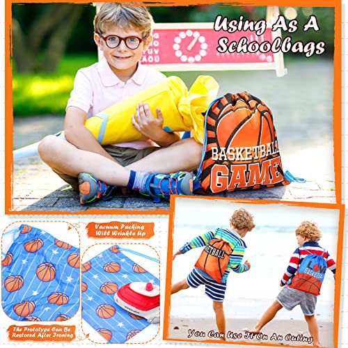 18 Pcs Basketball Party Favor Sports Drawstring Present Bags Travel Basketball Goodie Bags Basketball Gym Gift Bags for Kids (12 x 14 Inch)