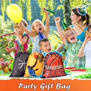 18 Pcs Basketball Party Favor Sports Drawstring Present Bags Travel Basketball Goodie Bags Basketball Gym Gift Bags for Kids (12 x 14 Inch)