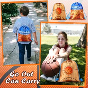 18 Pcs Basketball Party Favor Sports Drawstring Present Bags Travel Basketball Goodie Bags Basketball Gym Gift Bags for Kids (12 x 14 Inch)