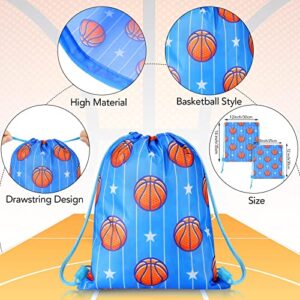 18 Pcs Basketball Party Favor Sports Drawstring Present Bags Travel Basketball Goodie Bags Basketball Gym Gift Bags for Kids (12 x 14 Inch)