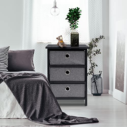 ECOMEX Nightstand with 3 Drawers, Small Night Stand Storage Dresser, Bedside Table Organizer Furniture Stand Unit for Bedroom, Fabric Dresser, Organizer Unit, Easy Pull Fabric Bins,Dark Grey