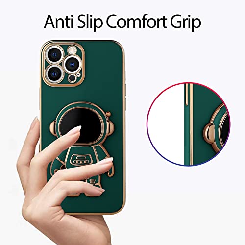 AIGOMARA 6D Astronaut iPhone 12 Pro Case - Hidden Stand, Camera Protector, Soft TPU Shockproof Bumper, Alpine Green