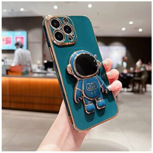 aigomara 6d astronaut iphone 12 pro case - hidden stand, camera protector, soft tpu shockproof bumper, alpine green