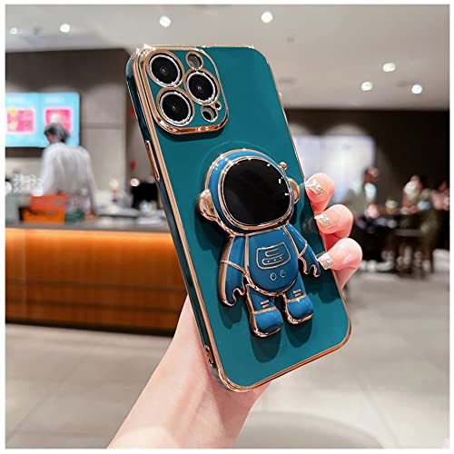 AIGOMARA 6D Astronaut iPhone 12 Pro Case - Hidden Stand, Camera Protector, Soft TPU Shockproof Bumper, Alpine Green