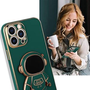 AIGOMARA 6D Astronaut iPhone 12 Pro Case - Hidden Stand, Camera Protector, Soft TPU Shockproof Bumper, Alpine Green