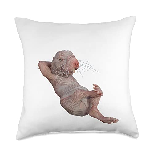 Clever Witty Mole Rat Designs Fun Ethiopia Kenya Somalia Africa Naked Mole-Rat Throw Pillow, 18x18, Multicolor