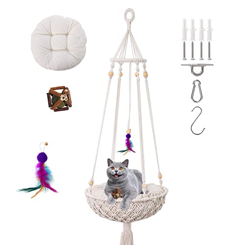 Cat Hammock, Handwoven Hanging Cat Bed Cat Window Perch Wall Hanging Cat Hammock Bed Cat Swing with Hanging Kit for Kitten Sleeping