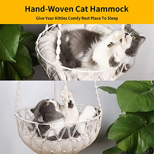 Cat Hammock, Handwoven Hanging Cat Bed Cat Window Perch Wall Hanging Cat Hammock Bed Cat Swing with Hanging Kit for Kitten Sleeping