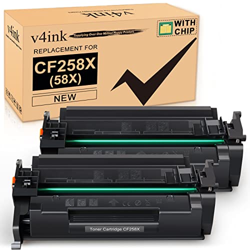 v4ink Remanufactured 58X Toner Cartridge (with Chip) Replacement for HP 58X CF258X 58A Toner Black for HP Pro M404dn M404dw M404n MFP M428fdw M428fdn M428dw M430f M406dn M428 M404 Printers 2 Pack