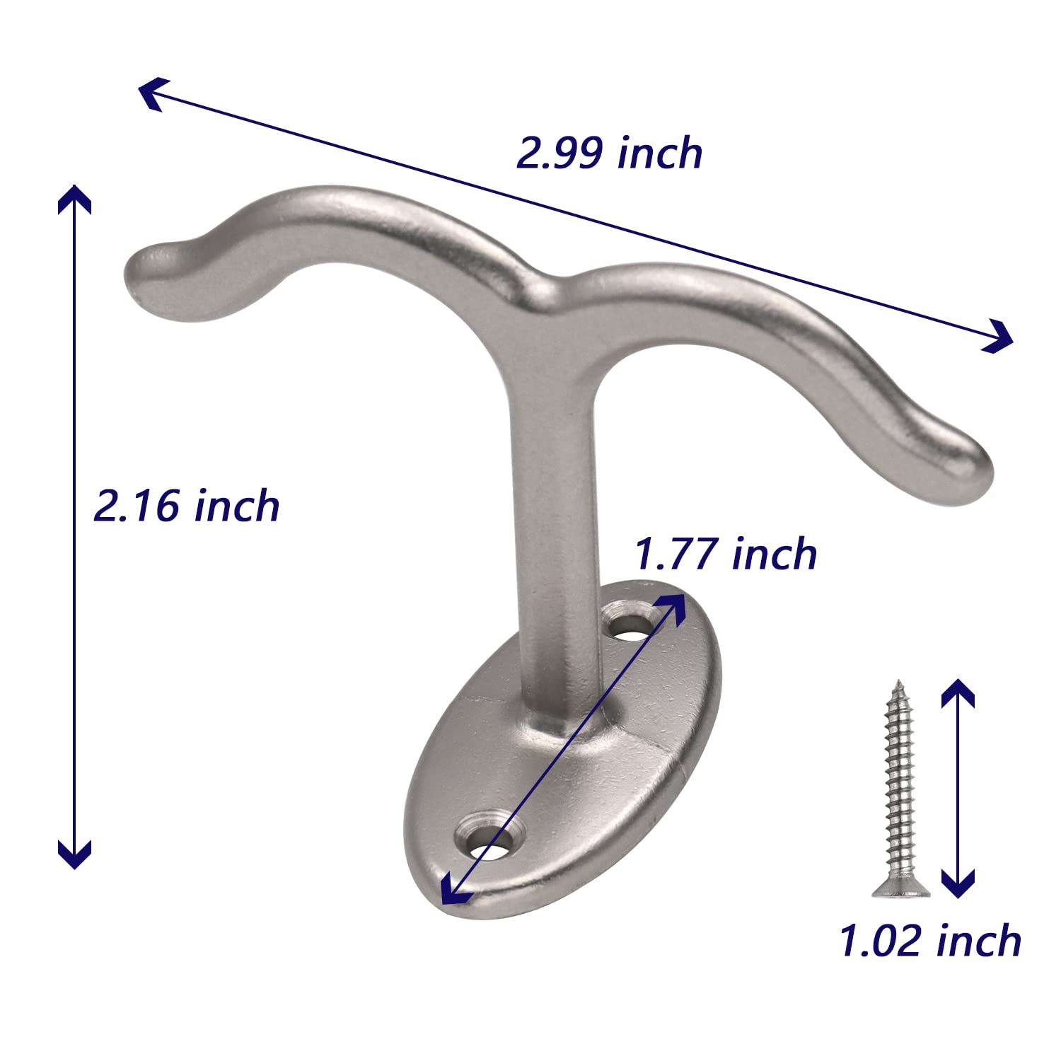 Pack of 4 Zinc Alloy Double Prong Ceiling Hook Towel,Robe Clothes Hook,Coat Hook