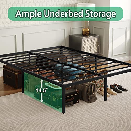 FALOIC Full Size Bed Frame 16 Inch Metal Black Platform Bed Full of Heavy Duty Noise Free, No Box Spring Needed, Easy Assembly Mattress Foundation…