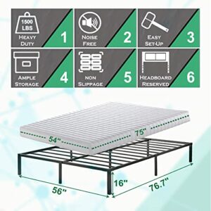 FALOIC Full Size Bed Frame 16 Inch Metal Black Platform Bed Full of Heavy Duty Noise Free, No Box Spring Needed, Easy Assembly Mattress Foundation…