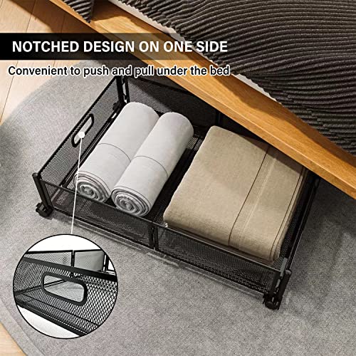 Femococ Under Bed Storage with Wheels, 2 Pack Under Bed Storage Containers Foldable Under Bed Wheeled Storage Space-Saving Solution for Shoes, Clothes & Blankets - White