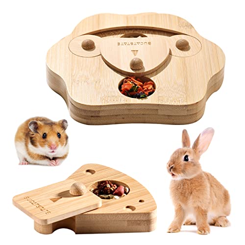 BUCATSTATE Hamster Foraging Toy 2PCS, Bamboo Enrichment Foraging Toy for Small Pet, Interactive Hide Treats Puzzle Game for Guinea Pig, Birds, Rabbits (Paw Shape & Cheese)