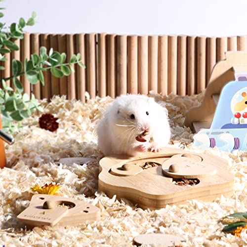 BUCATSTATE Hamster Foraging Toy 2PCS, Bamboo Enrichment Foraging Toy for Small Pet, Interactive Hide Treats Puzzle Game for Guinea Pig, Birds, Rabbits (Paw Shape & Cheese)