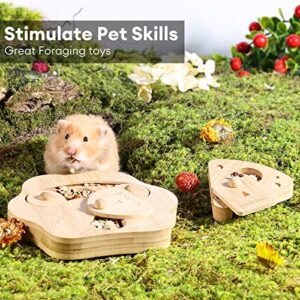 BUCATSTATE Hamster Foraging Toy 2PCS, Bamboo Enrichment Foraging Toy for Small Pet, Interactive Hide Treats Puzzle Game for Guinea Pig, Birds, Rabbits (Paw Shape & Cheese)