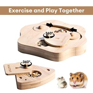 BUCATSTATE Hamster Foraging Toy 2PCS, Bamboo Enrichment Foraging Toy for Small Pet, Interactive Hide Treats Puzzle Game for Guinea Pig, Birds, Rabbits (Paw Shape & Cheese)