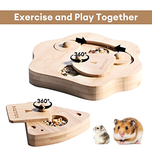 BUCATSTATE Hamster Foraging Toy 2PCS, Bamboo Enrichment Foraging Toy for Small Pet, Interactive Hide Treats Puzzle Game for Guinea Pig, Birds, Rabbits (Paw Shape & Cheese)