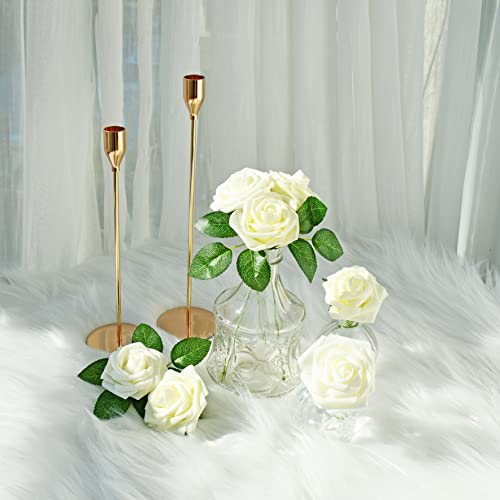 Mandy's 25pcs Ivory Artificial Rose Foam Flowers with Stem for Mother's Day DIY Wedding Bouquets Bridal Shower Centerpieces Party Home Decor