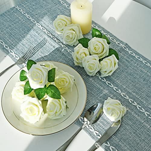 Mandy's 25pcs Ivory Artificial Rose Foam Flowers with Stem for Mother's Day DIY Wedding Bouquets Bridal Shower Centerpieces Party Home Decor