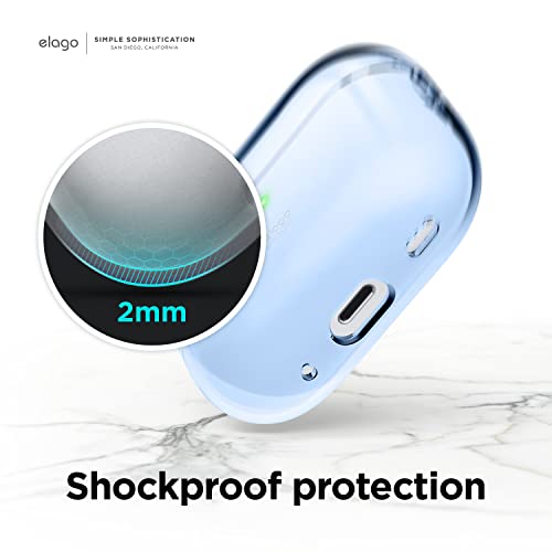 elago Compatible with AirPods Pro 2nd Generation Case Clear - Compatible with AirPods Pro 2 Case, Protective Case with Keychain, Transparent, Wireless Charging, Reduced Yellowing [Aqua Blue]