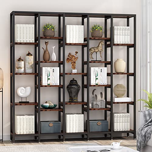 Tribesigns Wide 9-Tier Bookshelf, 71” H x 70” W Extra Large Bookcase with 22 Open Shelves, Tall Bookshelf Open Display Shelves with Metal Frame for Living Room, Home Office, Rustic Brown