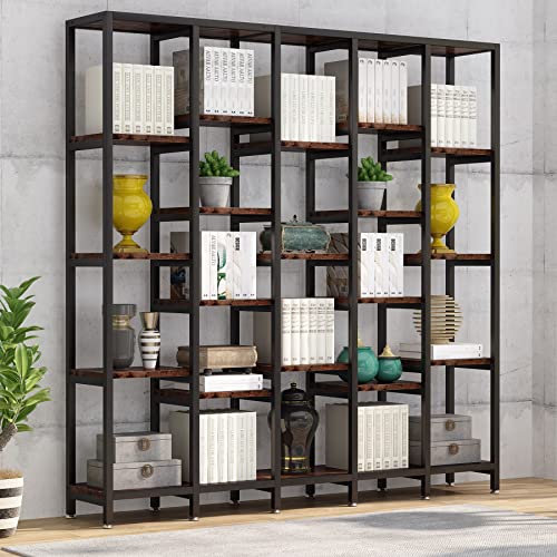 Tribesigns Wide 9-Tier Bookshelf, 71” H x 70” W Extra Large Bookcase with 22 Open Shelves, Tall Bookshelf Open Display Shelves with Metal Frame for Living Room, Home Office, Rustic Brown