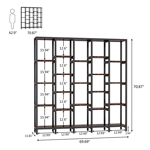 Tribesigns Wide 9-Tier Bookshelf, 71” H x 70” W Extra Large Bookcase with 22 Open Shelves, Tall Bookshelf Open Display Shelves with Metal Frame for Living Room, Home Office, Rustic Brown