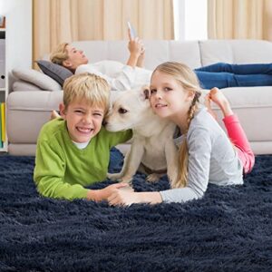 COZYLOOM Shag Area Rug, Indoor Ultra Soft Fluffy Plush Rugs Non-Slip Thick Indoor Shaggy Rug for Living Room, Bedroom, Nursery, Dining Room Entryway Throw Carpet Accent Area Rug 6 x 9 ft, Navy