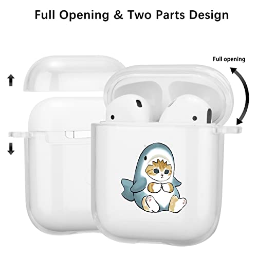 Cute Fish Cat Designed for 1st&2nd Generation Airpods Case, Shockproof Case Clear Soft TPU Protective Cover Compatible with Apple Airpods 2&1 with Keychain Animal Pattern for Women Girls