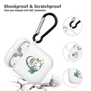 Cute Fish Cat Designed for 1st&2nd Generation Airpods Case, Shockproof Case Clear Soft TPU Protective Cover Compatible with Apple Airpods 2&1 with Keychain Animal Pattern for Women Girls