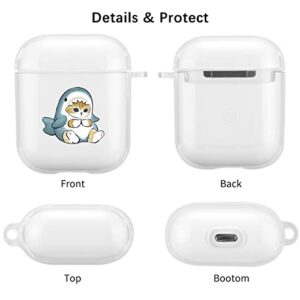 Cute Fish Cat Designed for 1st&2nd Generation Airpods Case, Shockproof Case Clear Soft TPU Protective Cover Compatible with Apple Airpods 2&1 with Keychain Animal Pattern for Women Girls