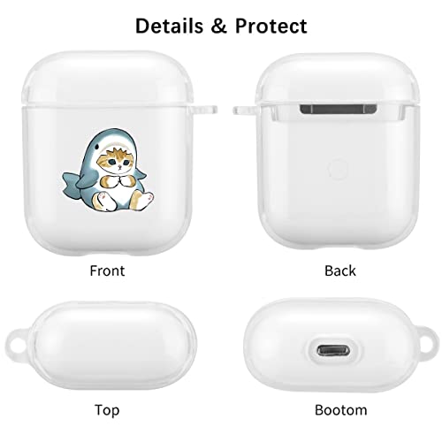 Cute Fish Cat Designed for 1st&2nd Generation Airpods Case, Shockproof Case Clear Soft TPU Protective Cover Compatible with Apple Airpods 2&1 with Keychain Animal Pattern for Women Girls