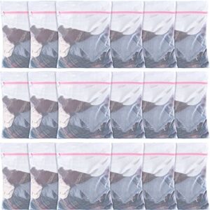 18 pcs fine mesh laundry bags white mesh wash bag washing machine zipper net lingerie bags for washing delicates clothes garment underwear blouse hosiery stocking travel (pink zipper, 16 x 20 inch)