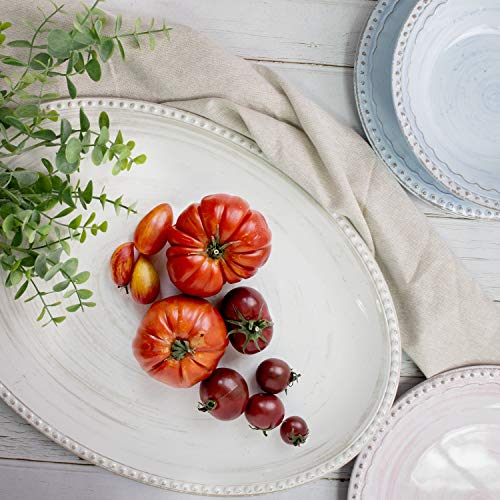 Zak Designs French Country House Melamine Plastic Oval Serving Platter (16 inches), Serving Tray (21 inches), Durable and BPA Free (Oyster)