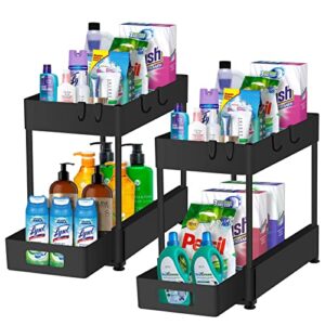 vutlue under sink organizers and storage, 2 tier stackable under sink cabinet organizer with sliding storage drawer and 4 hooks, multi-purpose pull out under sink organizers for bathroom, kitchen