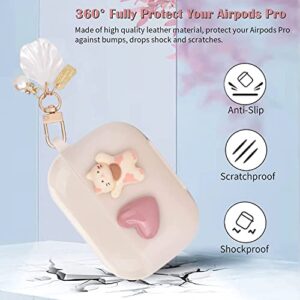 Cute Kawaii AirPod Pro Case with Shell Pearl Keychain Love Heart Cat Design Silicone TPU Cover Compatible with AirPods Pro Case for Women and Girls