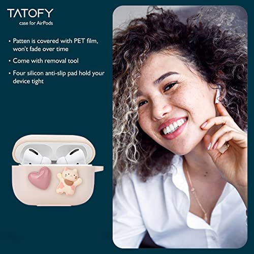 Cute Kawaii AirPod Pro Case with Shell Pearl Keychain Love Heart Cat Design Silicone TPU Cover Compatible with AirPods Pro Case for Women and Girls