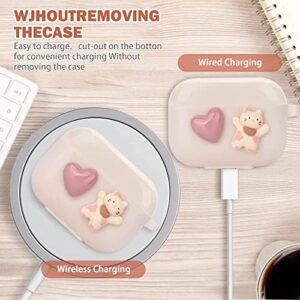 Cute Kawaii AirPod Pro Case with Shell Pearl Keychain Love Heart Cat Design Silicone TPU Cover Compatible with AirPods Pro Case for Women and Girls