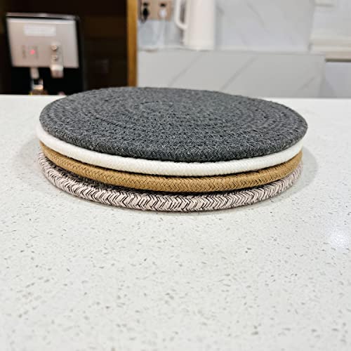 ABenkle Potholders Set of 2, 100% Cotton Rope Woven Hot Pot Holders, Round Coasters Hot Pads Mats Placemats Table Mats, Spoon Rest for Kitchen Table Cooking, Baking - 7 Inches, Mixed Brown