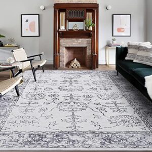 8x10 Area Rugs for Living Room：Large Neutral Moroccan Distressed Carpet Machine Washable Farmhouse Collection Carpets for Dining Room Bedroom Nursery Home Office Gray/Blue