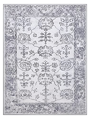 8x10 Area Rugs for Living Room：Large Neutral Moroccan Distressed Carpet Machine Washable Farmhouse Collection Carpets for Dining Room Bedroom Nursery Home Office Gray/Blue