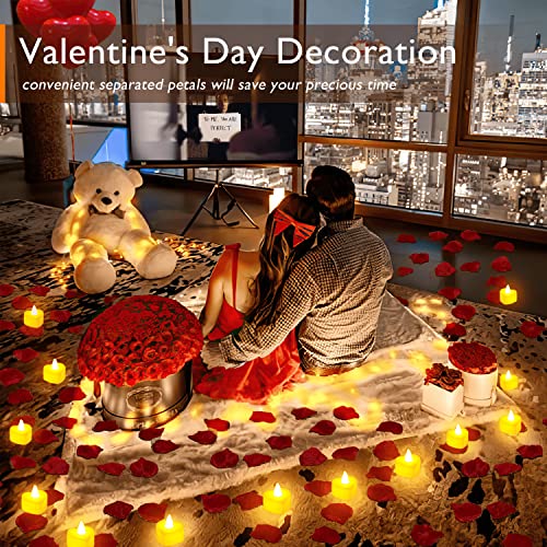 Homemory Romantic Night For Her Set, 1000Pcs Artificial Rose Petals | 30Pcs Burgundy Heart Balloon | 24Pcs Battery Candles, Heart Tea Lights Candles for Romantic Night, Valentine, Wedding, Anniversary