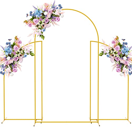 Mugiden Metal Arch Backdrop Stand Set of 3 Gold Wedding Arch Stand (7.2FT/5FT/5FT) Square Door Arched Frame for Ceremony Anniversary Birthday Party Celebration Outdoor Indoor Graduation Decoration