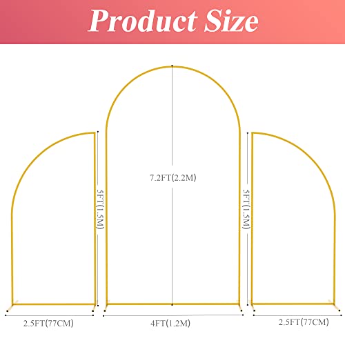 Mugiden Metal Arch Backdrop Stand Set of 3 Gold Wedding Arch Stand (7.2FT/5FT/5FT) Square Door Arched Frame for Ceremony Anniversary Birthday Party Celebration Outdoor Indoor Graduation Decoration