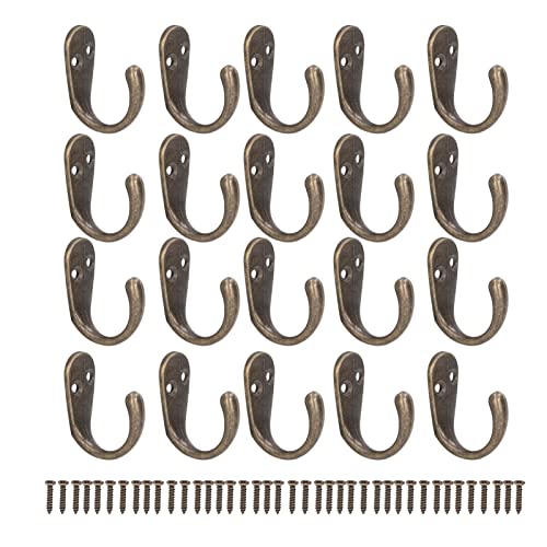 Pssopp 20Pcs Vintage Wall Hooks Bronze Zinc Alloy Hat Wall Mounted Hook Wall Mounted Clothes Hooks for Clothes, Hat, Scarf, Bag, Towel, Key, Cup