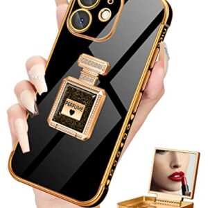 Buleens for iPhone 11 Case with Metal Perfume Bottle Mirror Stand, Cute Women Girly Heart Cases for iPhone 11 Phone Case, Elegant Luxury Phone Cover for 11 Phone Case 6.1'' Black